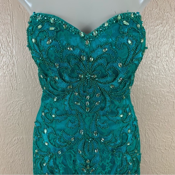 Mie Ling | Dresses | Mie Ling Gorgeous Teal Beaded Sweetheart Trumpet ...